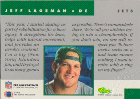 Jeff Lageman 1995 Classic autograph auto card | eBay