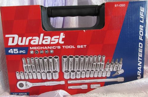 Duralast 1/4" Drive 45-Piece Mechanics Tool Set SAE/Metric 61-050 for ...