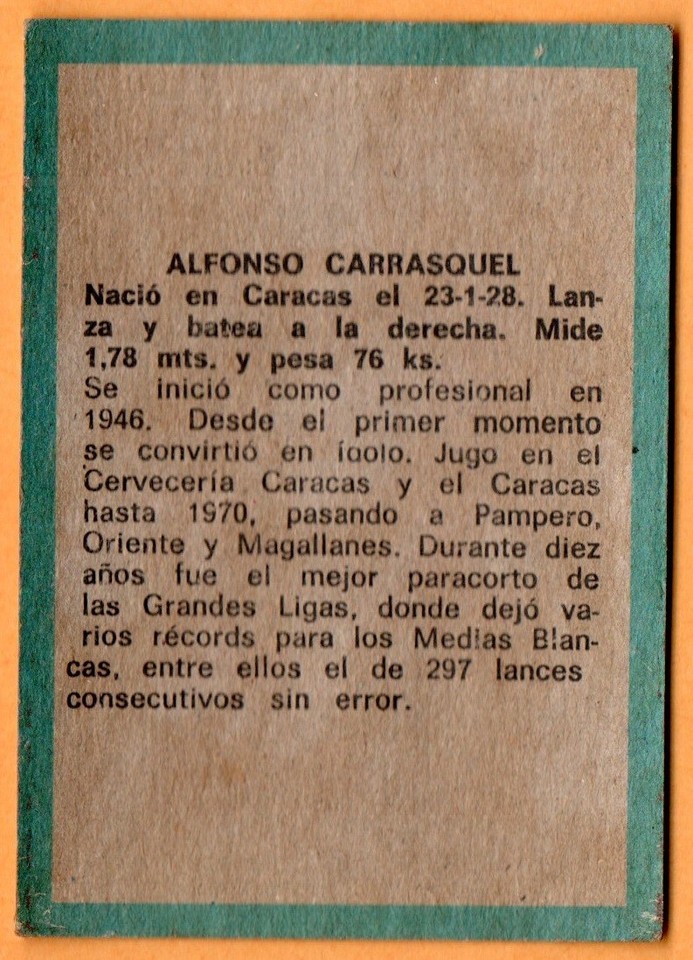 Venezuela Sport Grafico Ovenca 1970 Alfonso Chico Carrasquel #281 ...