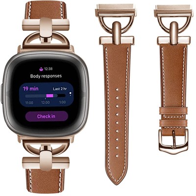 D-Shape Leather Band Compatible with Fitbit Sense 2 Bands/Fitbit Versa ...