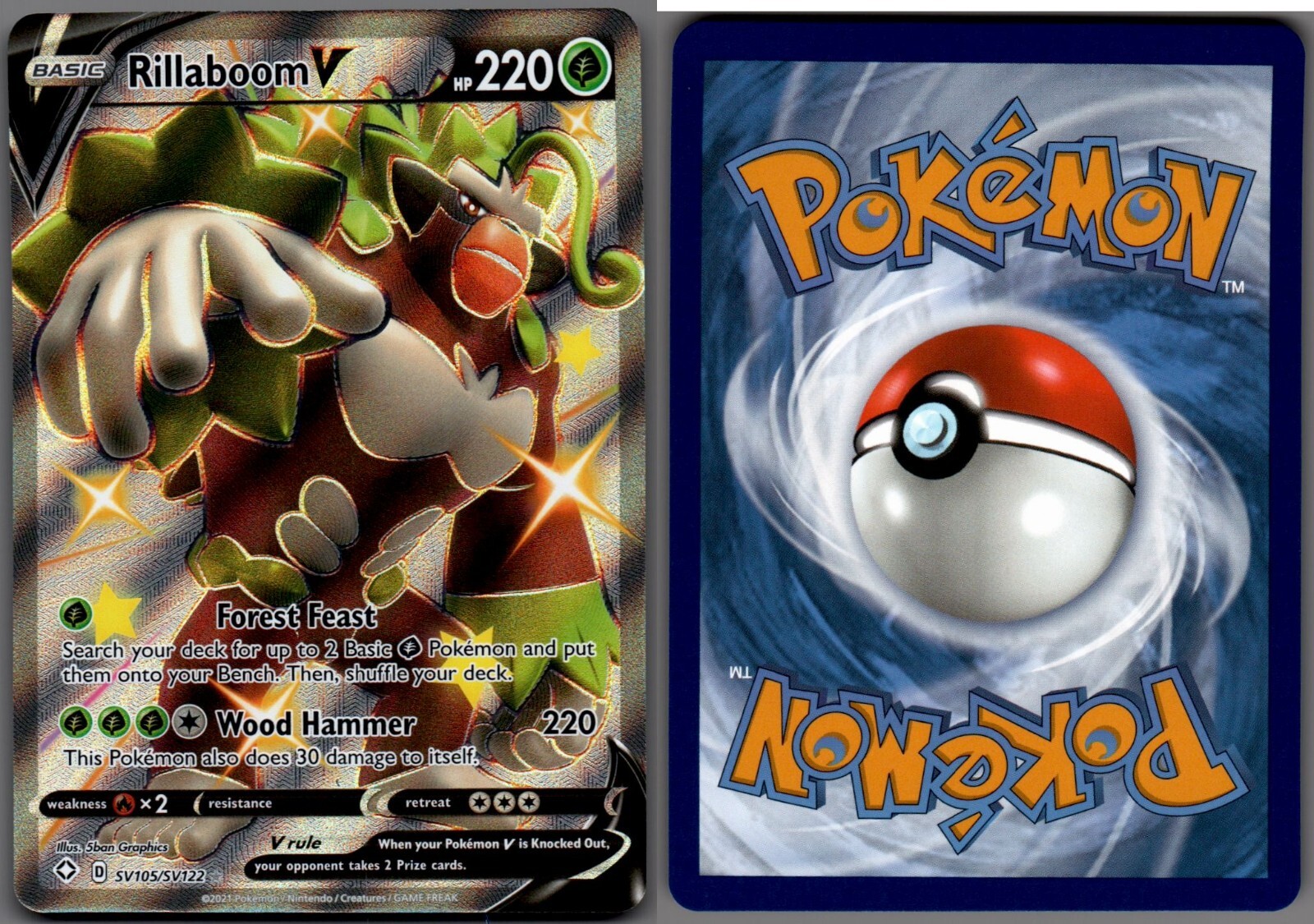 2021 Pokemon, Shining Fates Shiny Vault, #SV105/SV122 Rillaboom V, FA ...