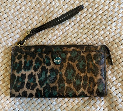 Coach Wallet Wristlet Jade Ocelot Leopard Print with Credit Card Slots ...