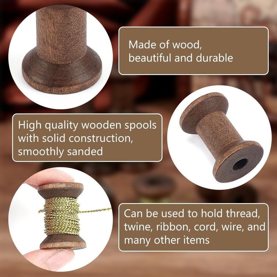30Pcs Antique Wooden Empty Spools, 1.18" Empty Thread Spools Wooden ...