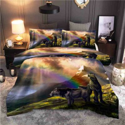 Wolves Were Howling Miserably 3D Quilt Duvet Doona Cover Set Pillow ...