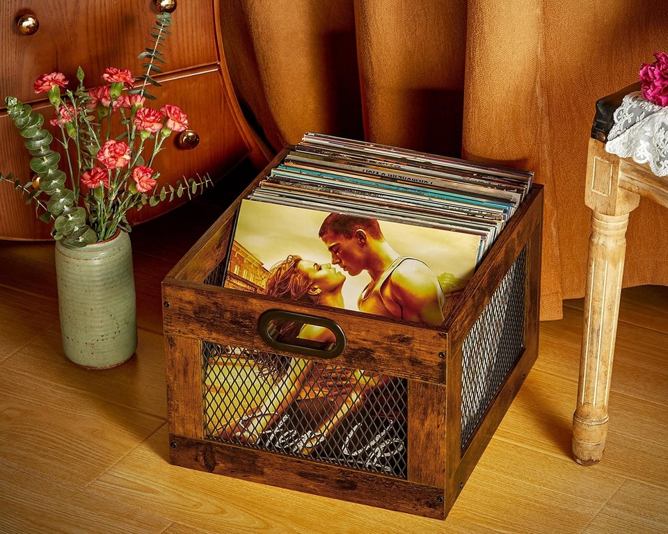 Vinyl Record Storage Crate Wooden Record Holder, Classic Cube Record ...