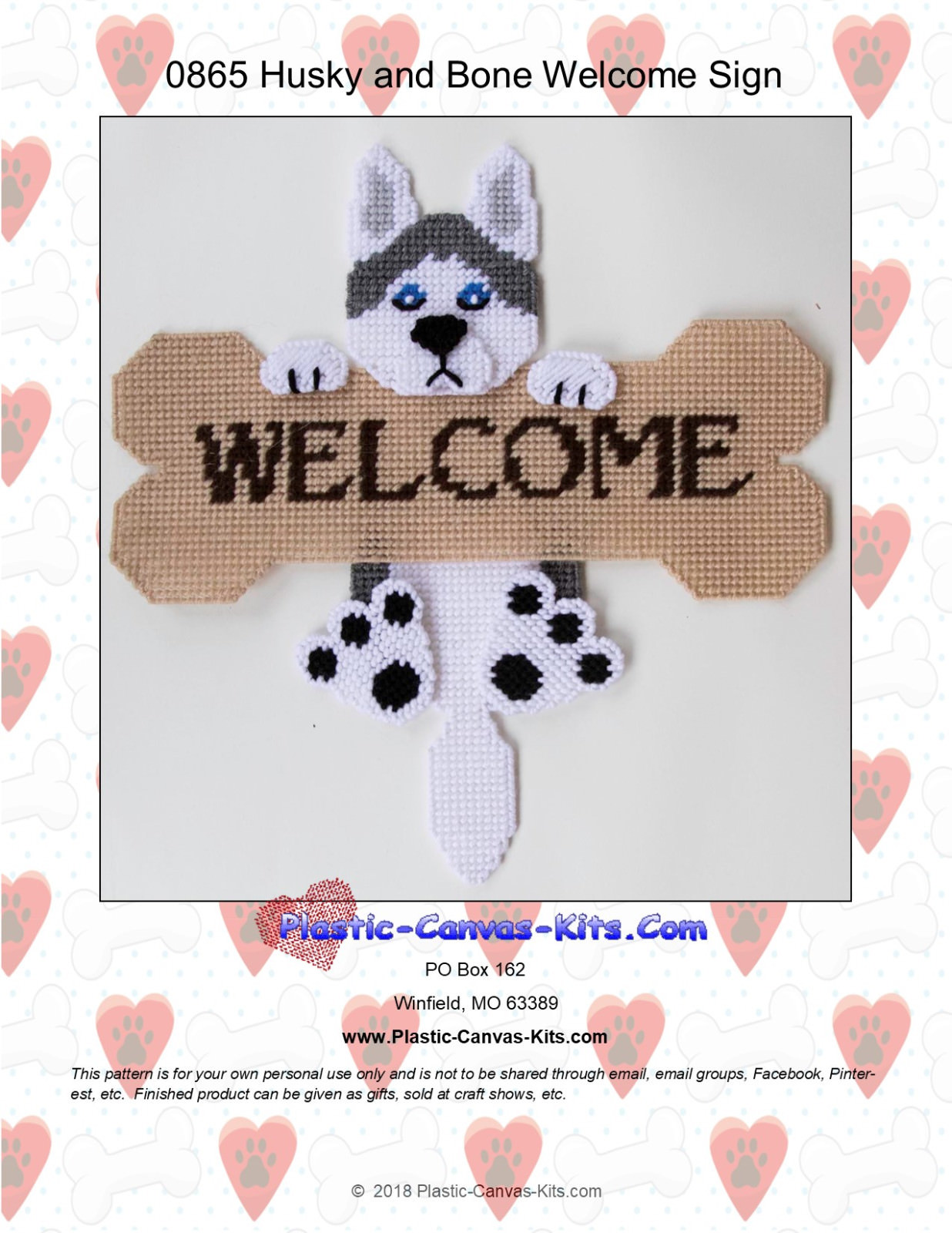 Husky Dog and Bone Welcome Sign- Plastic Canvas Pattern or Kit | eBay