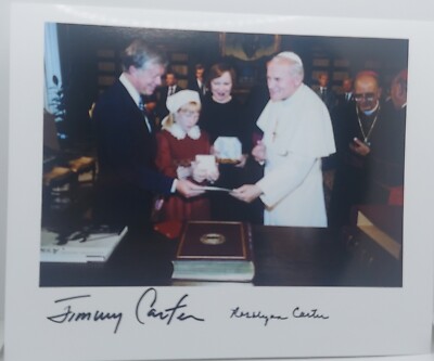 Jimmy Carter & Rosalynn Signed 8x10 Photo Full Signature W/ Pope John ...