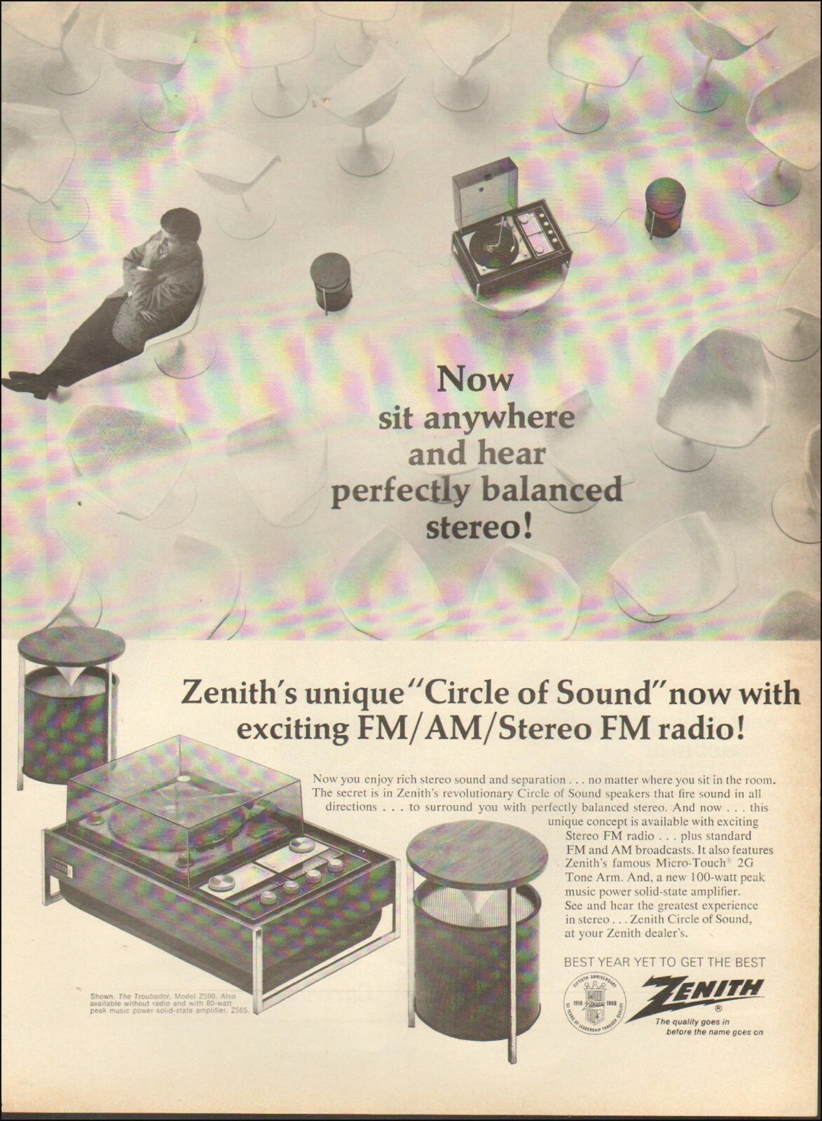 1968 Vintage ad for Zenith "Circle of Sound" FM/Am Stereo retro photo ...