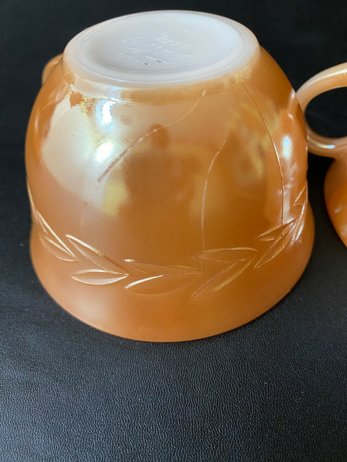 Vintage Fire King Cup & Saucer Orange Peach Luster Iridescent " Set of ...