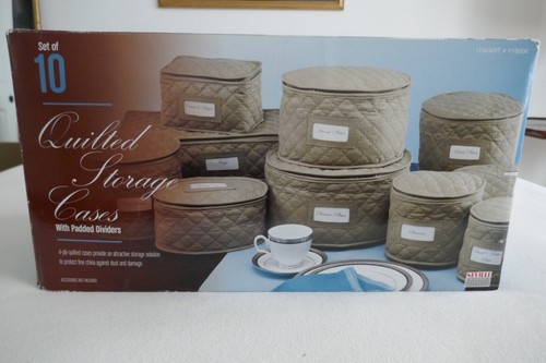 Set of 10 boxed brown quilted storage cases w/padded dividers for ...