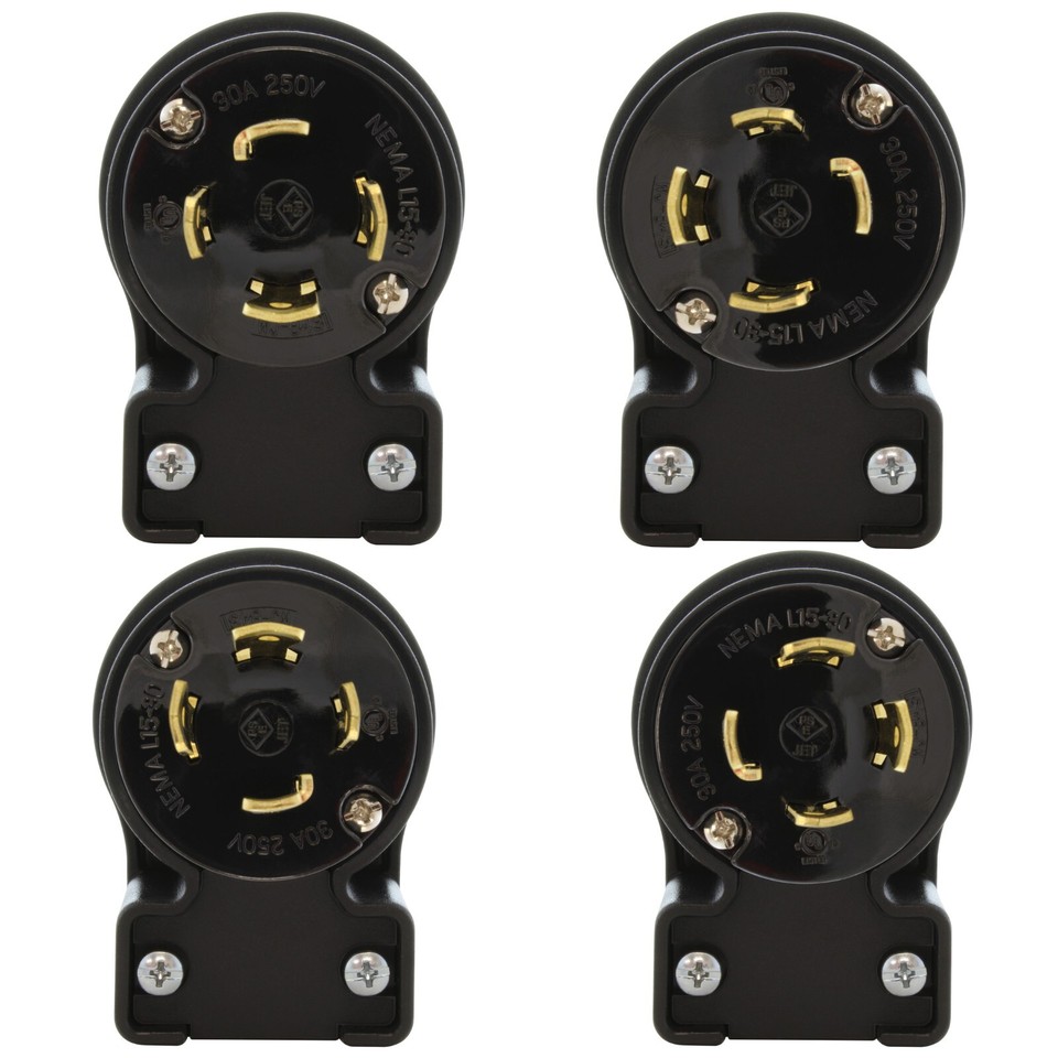 30A 3-Phase 250V NEMA L15-30P 4-Prong Locking Right Angle Male Plug ...
