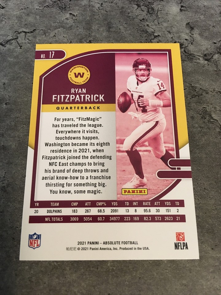 Ryan Fitzpatrick Washington Football Team 2021 Panini Absolute #17 | eBay