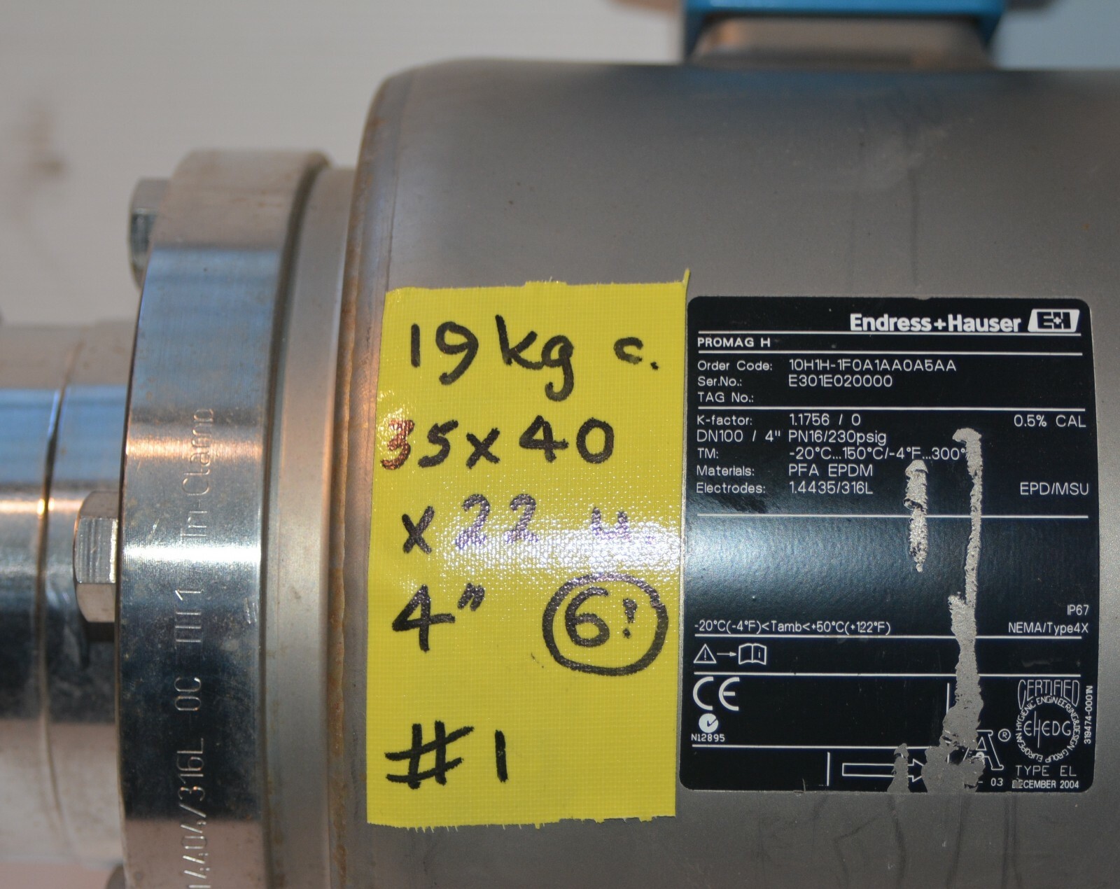 ENDRESS + HAUSER Promag 10/H 4" in 10H1H-1F0A1AA0A5AA mag flow tube ...