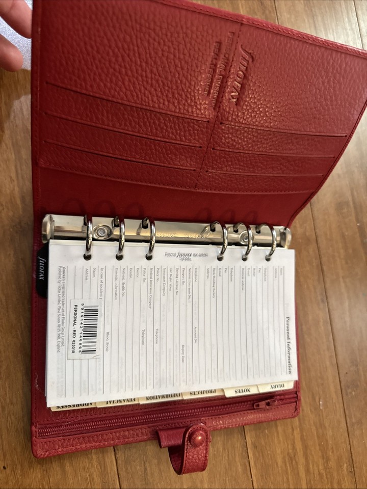 Filofax leather planner, A5, Vintage 1990's, Red, 6 Rings, 7.25" x 5 ...