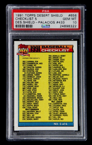 CHECKLIST 5 PALACIOS #433 PSA 10 GEM MINT 1991 TOPPS DESERT SHIELD CARD ...