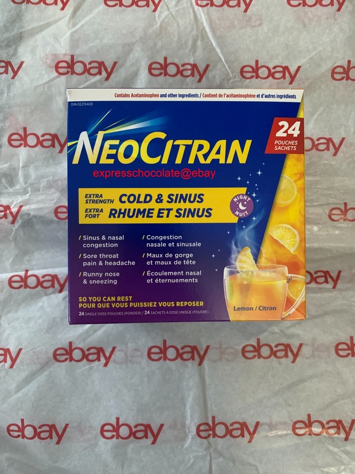 NEOCITRAN LEMON 24 PACKS - EXTRA STRENGTH COLD & SINUS NIGHT (POWDER ...