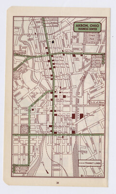 1951 ORIGINAL VINTAGE MAP OF AKRON OHIO DOWNTOWN BUSINESS CENTER | eBay