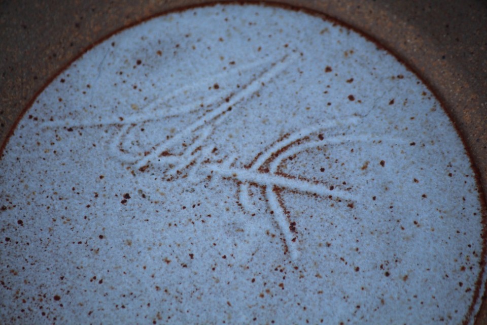 Pottery Stoneware Crock Southwest Theme Cobalt & Sky Blue Wolf Dog Paws ...