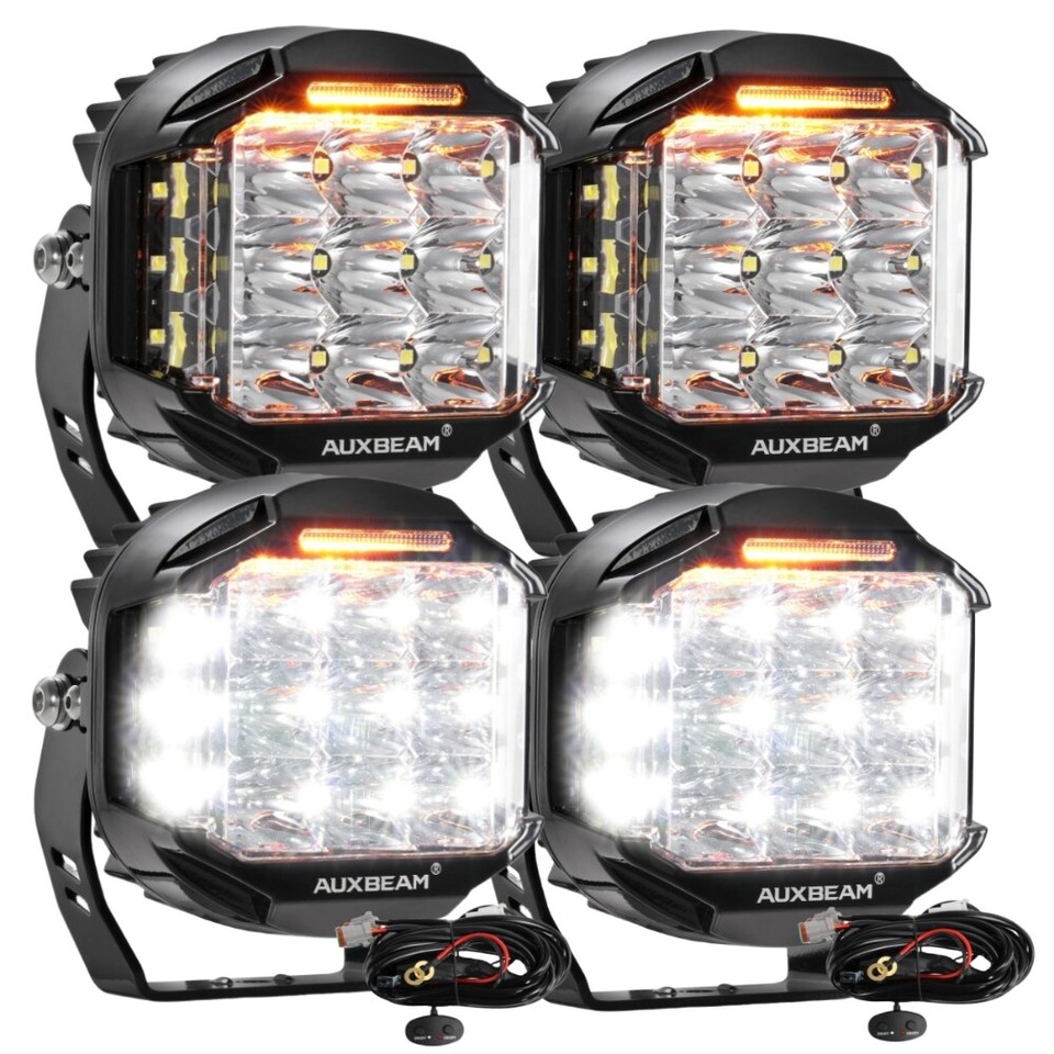 4x AUXBEAM 5" 32880LM COMBO BEAM LED POD LIGHTS + SIDE SHOOTER DRL ...