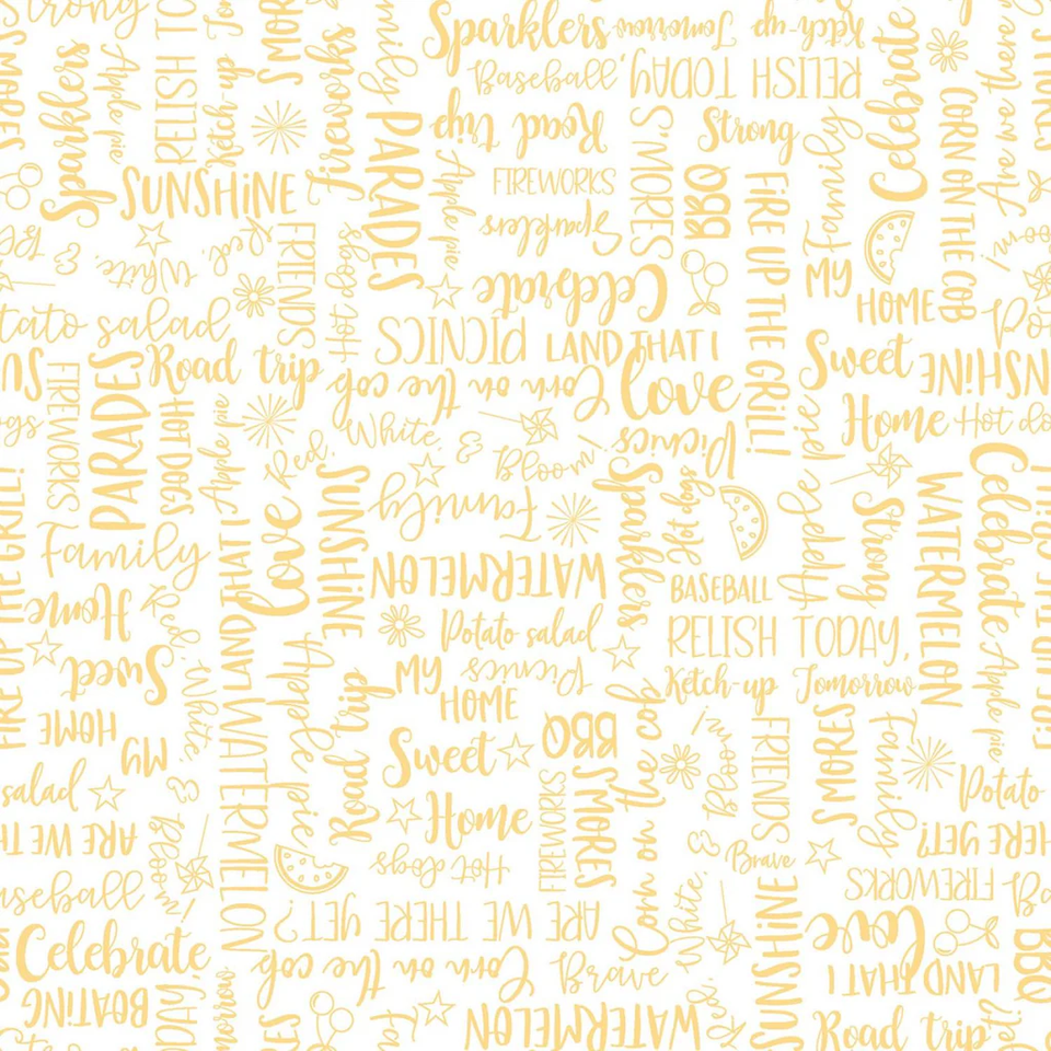 Red White & Bloom Kimberbell Cotton Fabric 1 Yd cut Pale Yellow Words ...