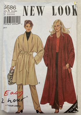 New Look 6686 Sewing Pattern Long or Short Wrap Coat Sz S-XXL 10-28 ...