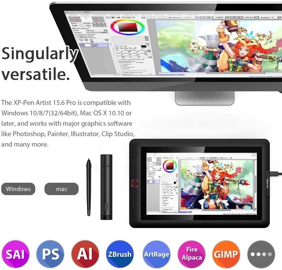 15.6" Drawing Tablet with Screen XPPen Artist 15.6 Pro Tilt Support ...
