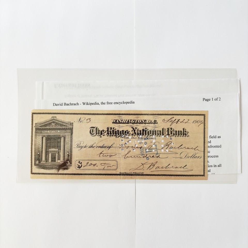 David Bachrach Signed Check Early Commercial Photographer Photo Pioneer ...