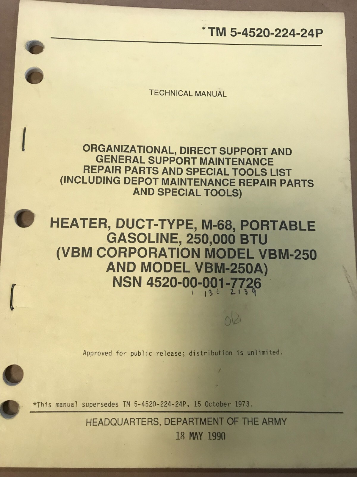 M68 heater, TM 5-4520-224-24P | eBay