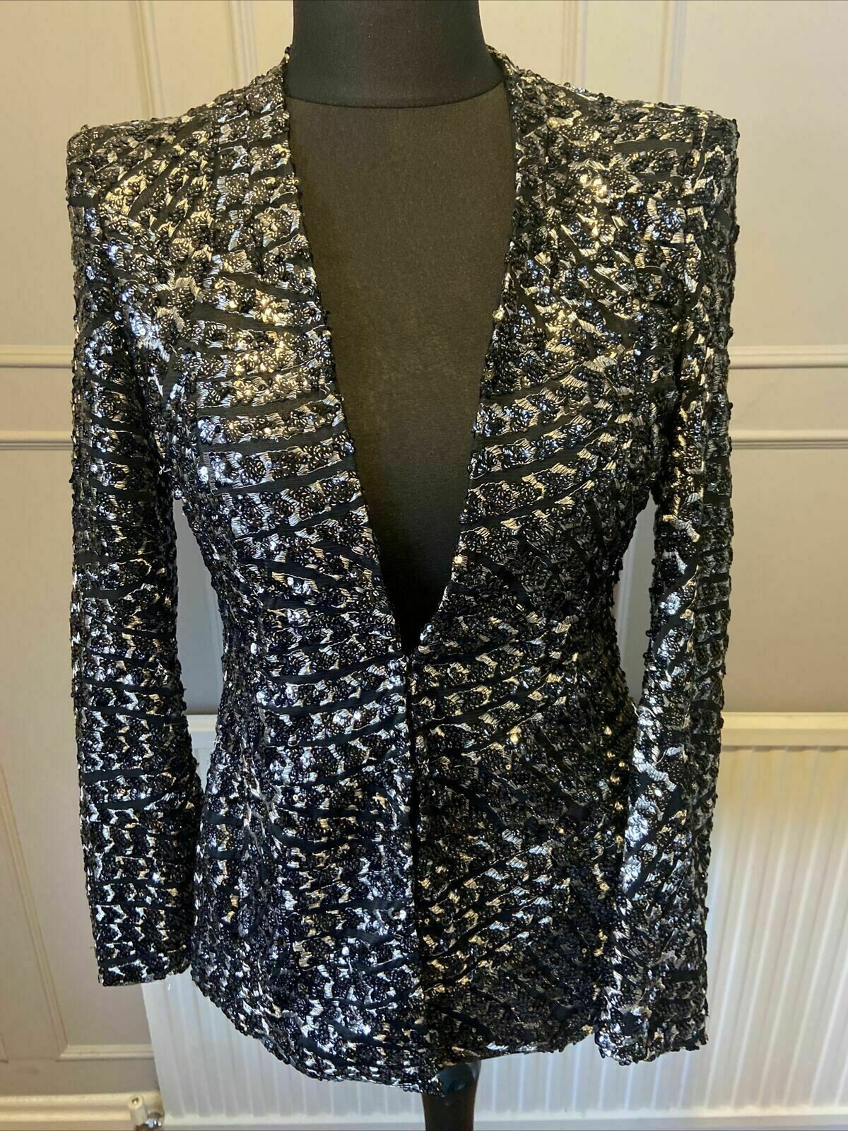 GENUINE ZARA SILVER SEQUINS SEQUINNED SHINNY BLAZER JACKET TRINNY SIZE ...