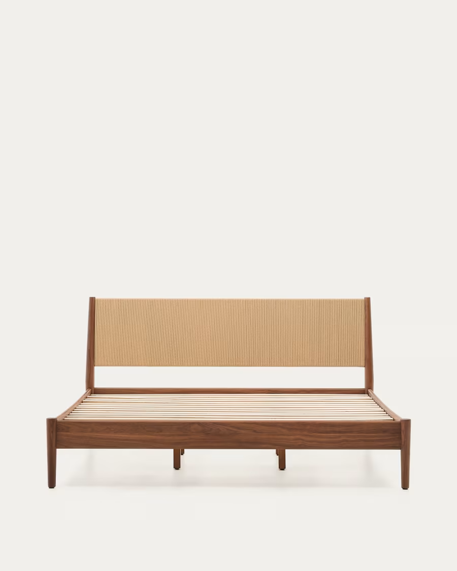 Kave Home Elan bed in veneer and solid walnut wood with cord mattress ...