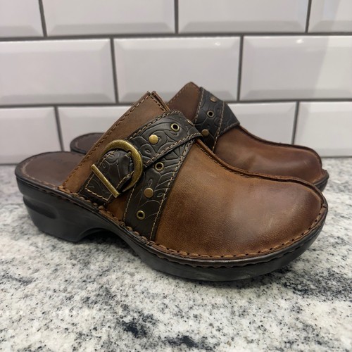 BOC Born Concepts Brown Leather Clogs Womens 8M Buckle Detail Comfort ...