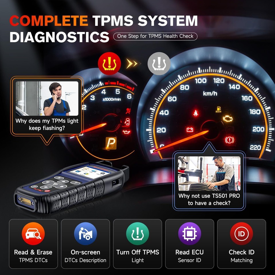 Autel MaxiTPMS TS508WF / TS501 Pro TPMS Programming Tool Tire Pressure ...