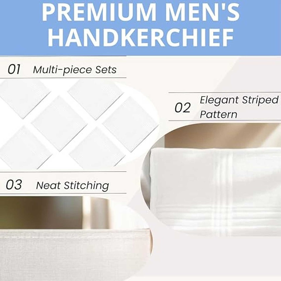 13x Handkerchiefs Polyester Classic Hankies Large Men Hankerchief Hanky ...