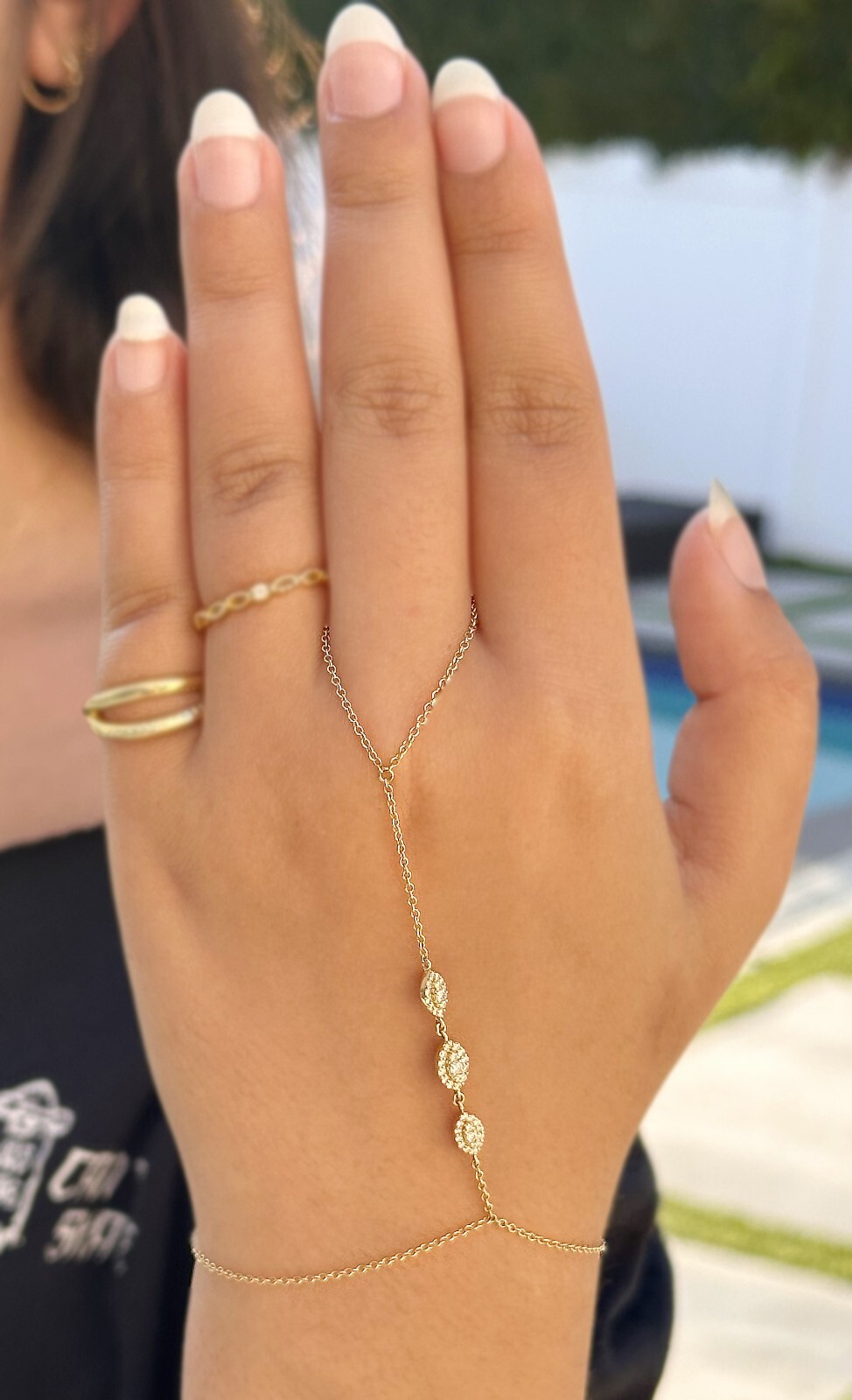 Finger Bracelet Moissanites Ring Bracelet Chain Bracelet 14K Yellow ...