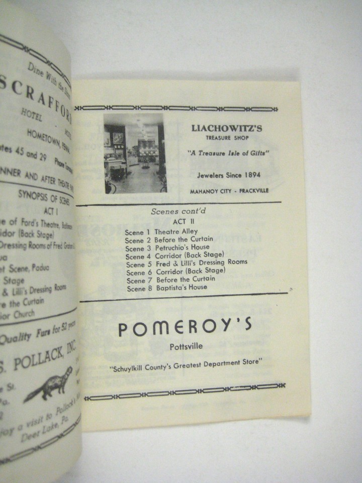 Kiss Me Kate Program 1952 Kenley Players Lakewood Juliana Larson Lee ...