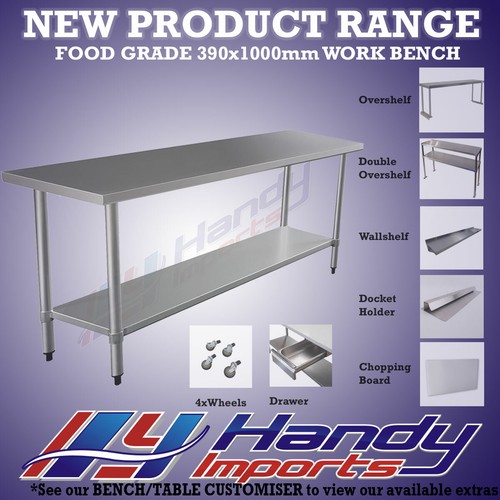 1500 x 390mm STAINLESS STEEL 304 FOOD PREP NARROW WORK BENCH KITCHEN ...