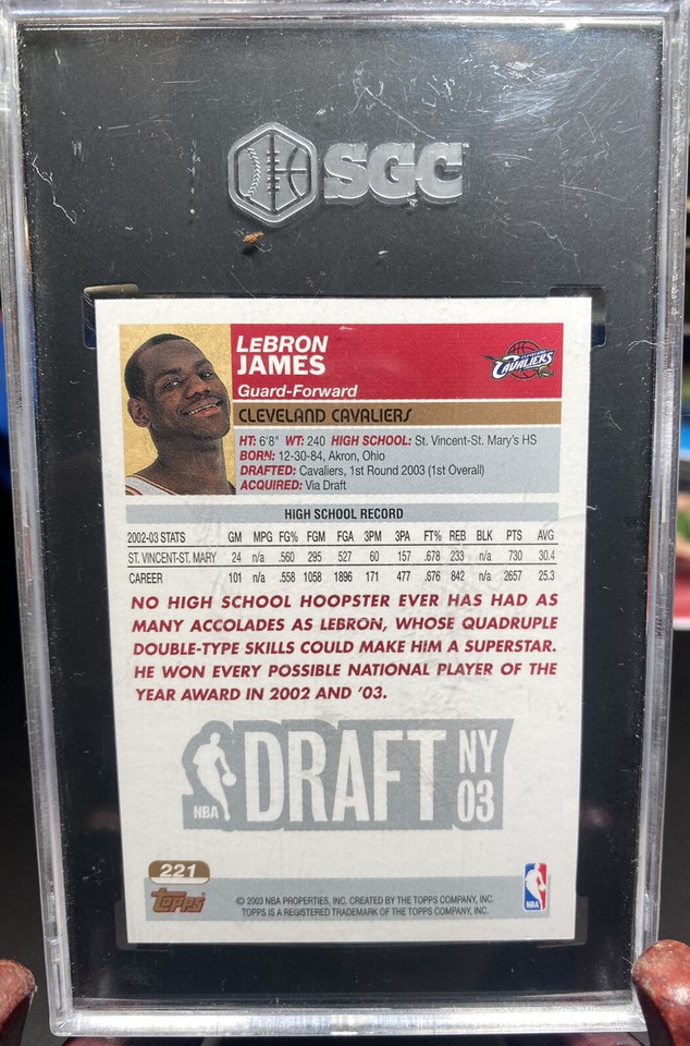 2003-04 Topps LEBRON JAMES Draft Pick Rookie RC #221 NM Near Mint SGC 8 ...