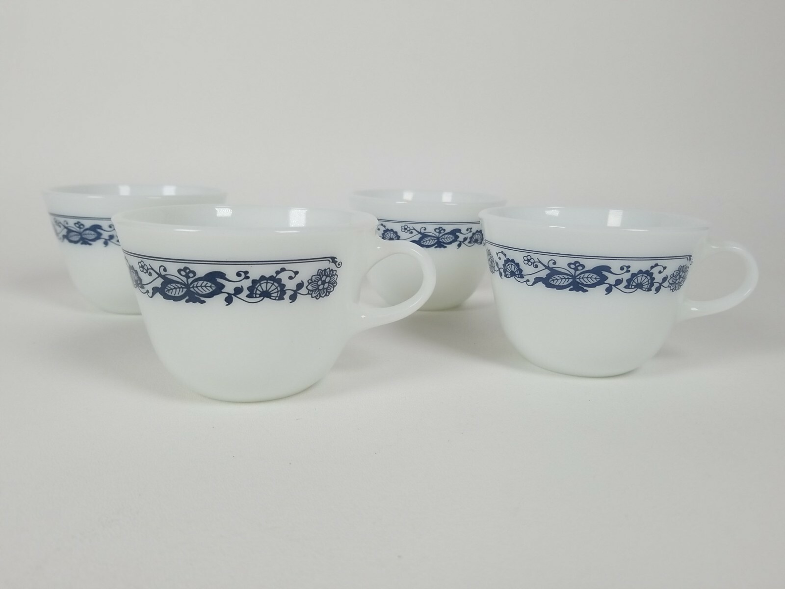 Vintage Pyrex Coffee Cups White with Blue Onion Floral Design ~ Set of ...