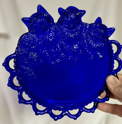 Vintage Westmoreland Cobalt Blue Glass, Three Cats Plate, Dish | eBay