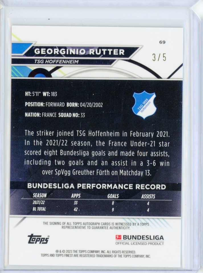 2022-23 Topps Finest Bundesliga GEORGINIO RUTTER RED Refractor AUTO ...