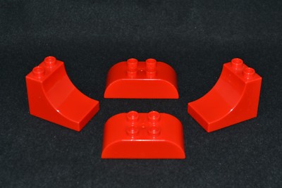 lot of 4 red Duplo blocks - 2X3 sloped, 2X4 sloped - combined shipping ...