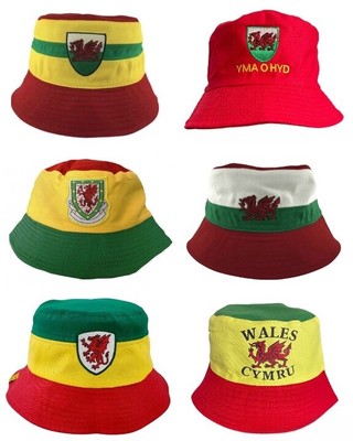 Wales Multi Coloured Welsh Bucket Hats with Dragon Badge Logo UK Seller ...