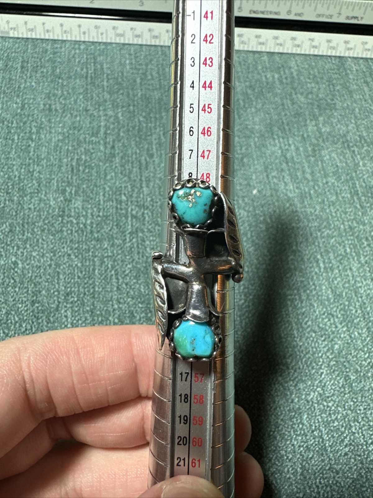 Vintage L Platero Sterling Silver Turquoise Ring Size… - Gem