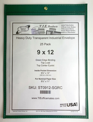 Job Ticket Holders: 9 x 12 Heavy Duty Vinyl Envelopes | Open Short | 25 ...