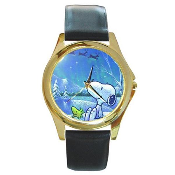 SNOOPY & WOODSTOCK WINTER SNOW CHRISTMAS GOLD OR SILVER TONE WATCH | eBay