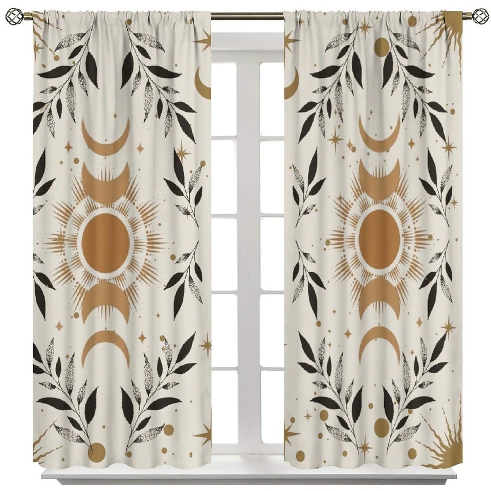 Moon Phase Curtains, Boho Mystic Celestial with Sun Moon Star Window ...