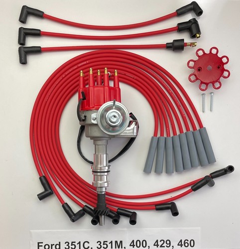 FORD 460 429 400 351C SMALL HEI DISTRIBUTOR + RED 8mm USA MADE SPARK ...