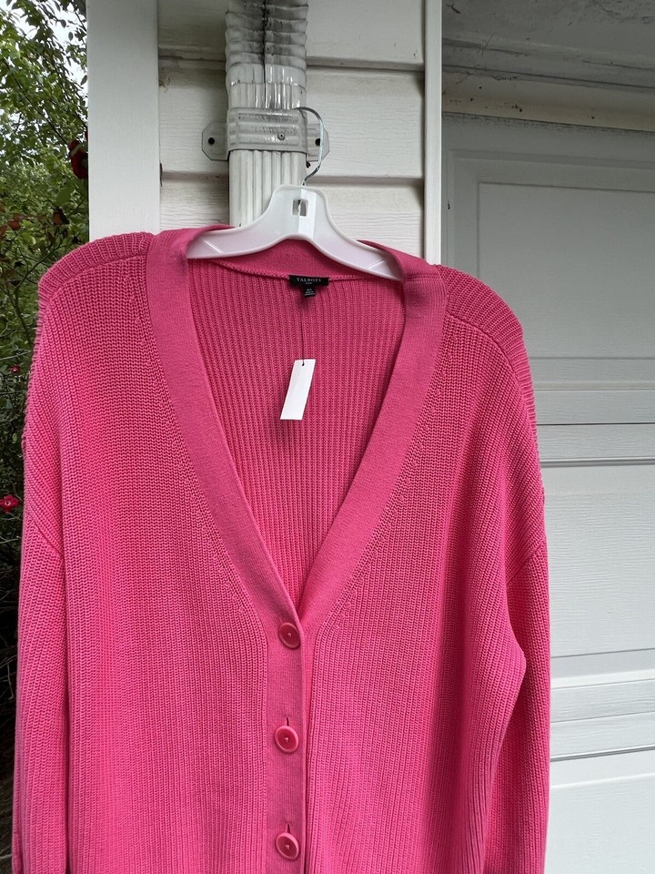 NWT Talbots Pretty Raspberry Pink V-Neck Cardigan Long Sleeve Sweater ...