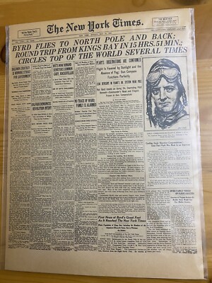 VINTAGE NEWSPAPER HEADLINE ~AVIATOR COMMANDER BYRD AIRPLANE FLY NORTH ...