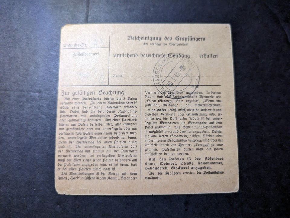 1942 Germany Parcel Receipt Cover Zabern to Maulhausen | eBay